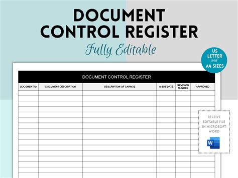 Document Control Register Document Control Template Business Templates Business Process