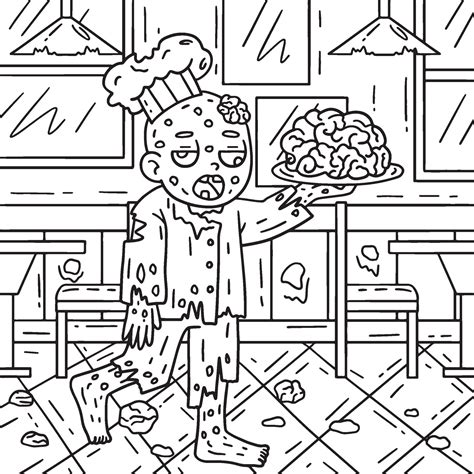 Zombie Holding Brains On A Plate Coloring Pages 34329246 Vector Art At