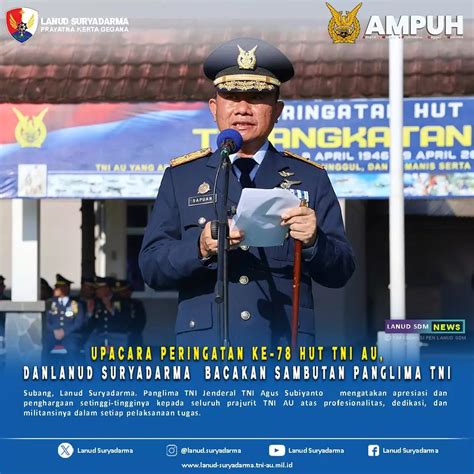 Upacara Peringatan Ke 78 HUT TNI AU Danlanud Suryadarma Bacakan