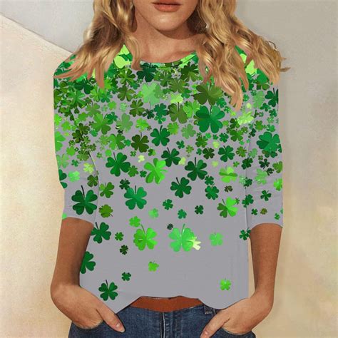 Cavosen St Patricks Day Womens 3 4 Sleeve Tops And Blouses Green