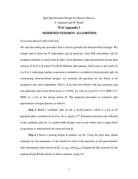 Pdf Split Questionnaire Design For Massive Surveys