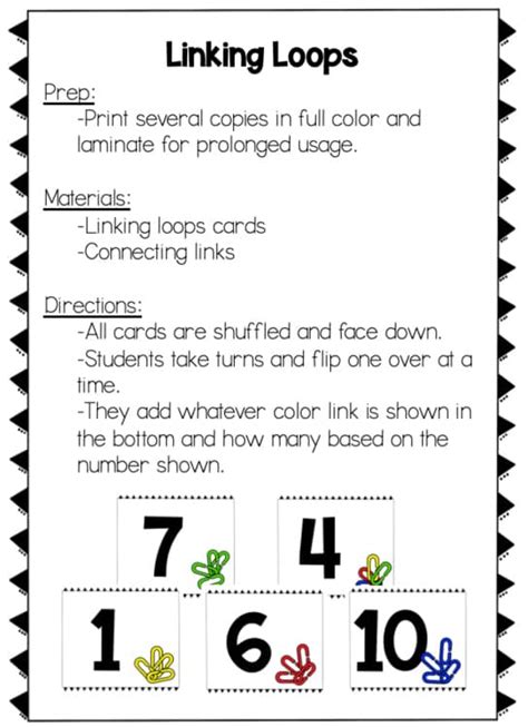 Linking Loops Counting 0 10 Math Station Kindergarten Partner Game