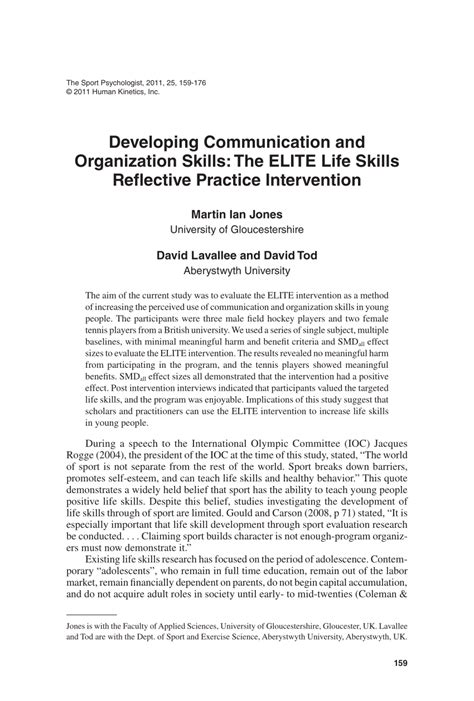 Pdf Developing Communication And Organization Skills The Elite Life Skills Reflective