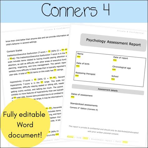 Conners 4 Report Template Clinical Educational Psychology Adhd