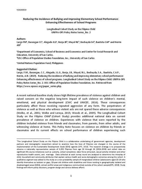 Unfpa Ops Policy Note Series 2 Bullying Pdf Bullying Violence