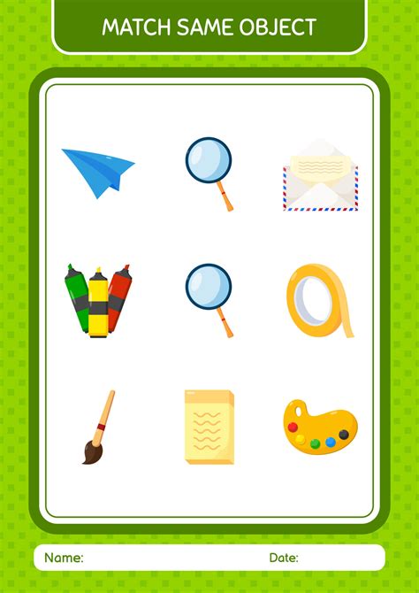 Match With Same Object Game Magnifying Glass Worksheet For Preschool