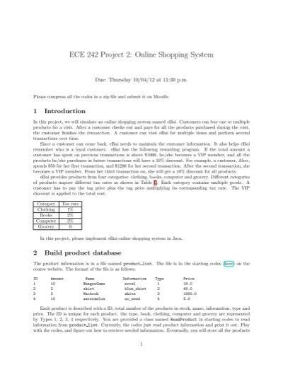 ECE 242 Project 2 Online Shopping System