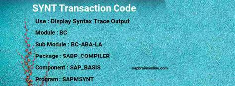 Synt Sap Tcode For Display Syntax Trace Output