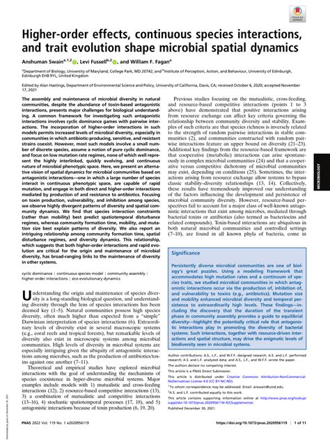 Pdf Higher Order Effects Continuous Species Interactions And Trait Evolution Shape Microbial