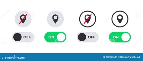 On And Off Switch Icons Enable Or Disable Geolocation Stock Vector