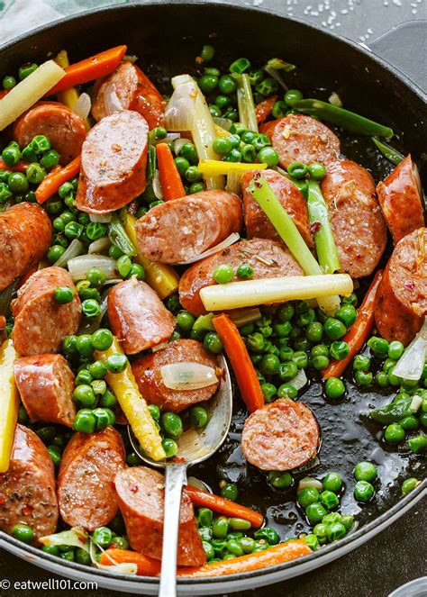 One Pan Sausage Veggies Recipe Smoked Sausage Recipe — Eatwell101