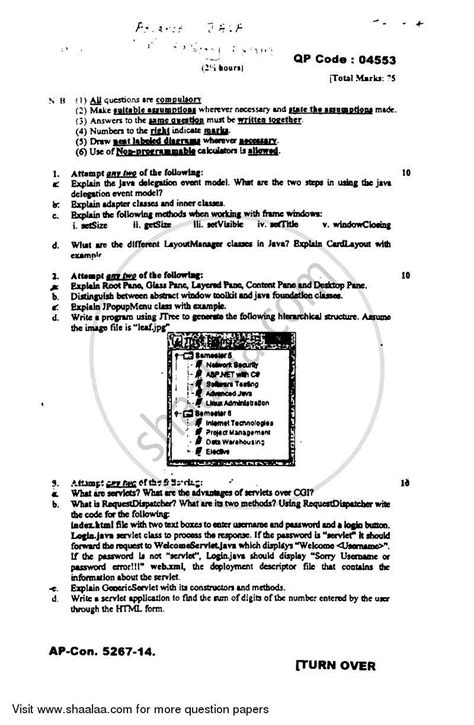 advanced java 2014 2015 b sc it information technology semester 5 tybsc i t question paper