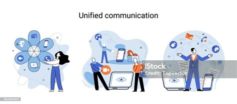 통합 커뮤니케이션 개념 은유 캐릭터는 무선 전화 연결 통신을 사용합니다 0명에 대한 스톡 벡터 아트 및 기타 이미지 0명 Brand Name Online