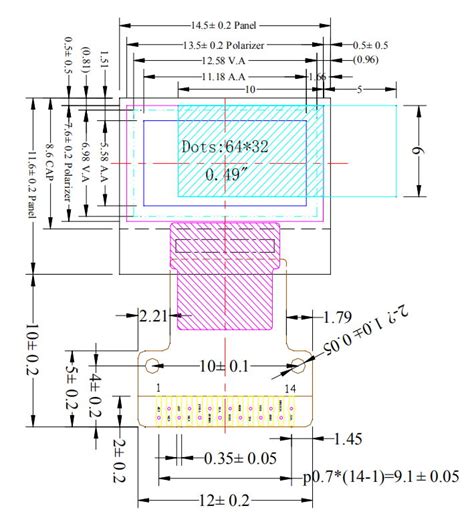 64x32 White Iic Digital Small Ssd1306 14pin 0 49 0 5inch Oled Display Gme6432 01