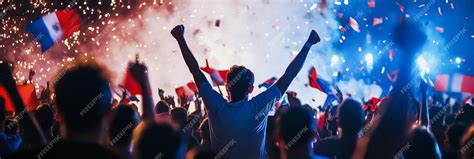 A Crowd Of People Cheering At A Concert Or Sports Event With Confetti