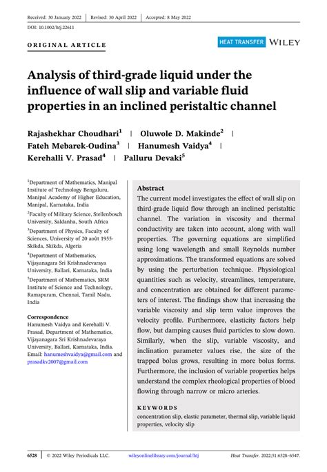 Analysis Of Third‐grade Liquid Under The Influence Of Wall Slip And Variable Fluid Properties In