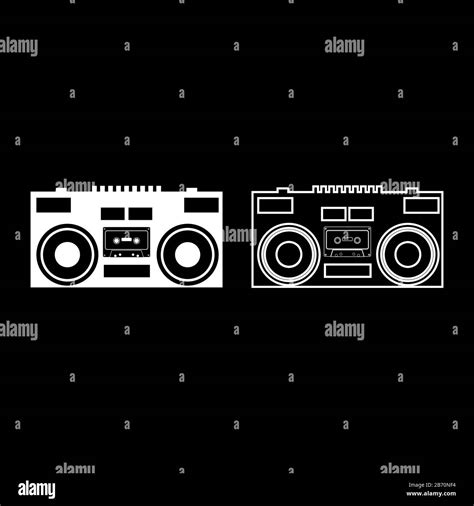Cassette Recorder Mobile Stereo Music Icon Outline Set White Color