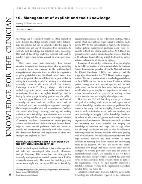 Pdf 10 Management Of Explicit And Tacit Knowledge