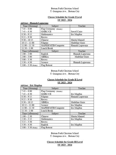 Class Sched Daily Pdf Schools