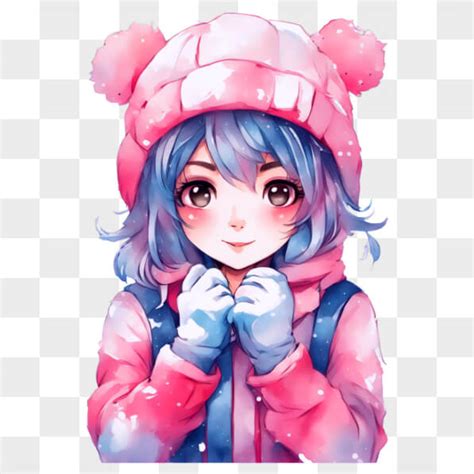 Descarga Chica De Anime Kawaii Con Sombrero Rosa Y Cabello Azul Kawaii En Línea Creative Fabrica