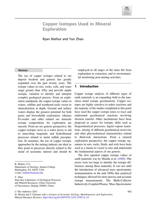 Pdf Copper Isotopes Used In Mineral Exploration