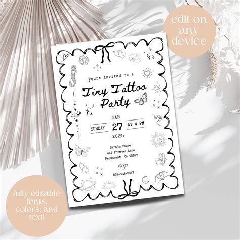 Tiny Tattoo Party Invitation Micro Tattoo Party Invite Girls Night