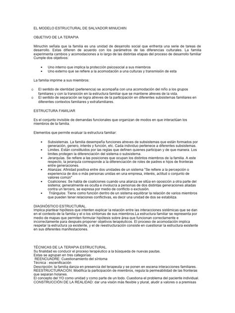 El Modelo Estructural De Salvador Minuchin Pdf Experiencia