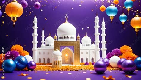 Eid Mubarak Theme In Hd With A Lot Of Lantern Lights With Matellic