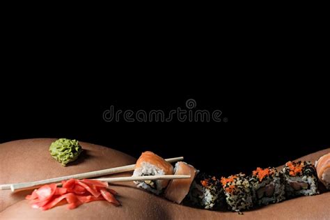Japanische Food Verführung Sushi Auf Dem Nackten Körper Einer Sexy