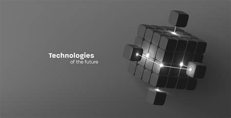 빛나는 광선이 있는 작은 큐브로 구성된 검은색 미래 큐브 3d 그림 0명에 대한 스톡 벡터 아트 및 기타 이미지 0명 3