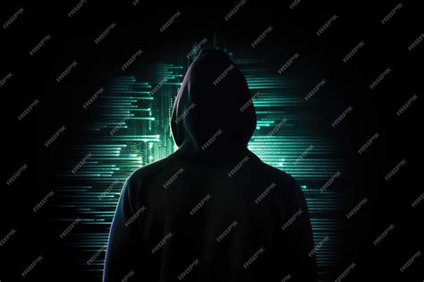 어두운 조명 Ai 아래 후드티 뒷모습의 해커 프리미엄 사진