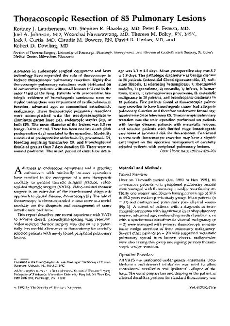 Pdf Thoracoscopic Resection Of 85 Pulmonary Lesions Rodney