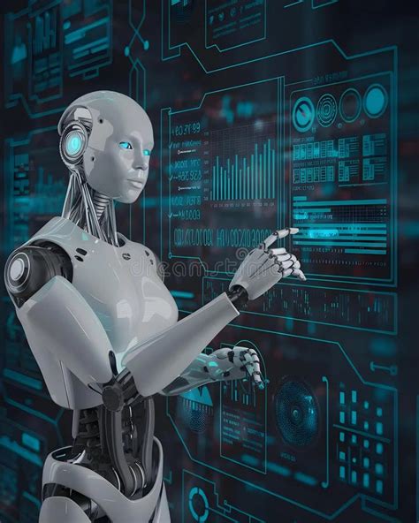 A Humanoid Robot With A White Body And Blue Eyes Interacts With A