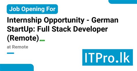 Internship Opportunity German Startup Full Stack Developer Remote