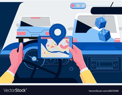 Man Using Navigation System While Driving A Car Vector Image
