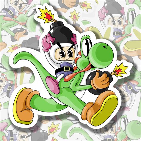 Yoshi X Bomberman Inspired Sticker Die Cut Water Resistant Super