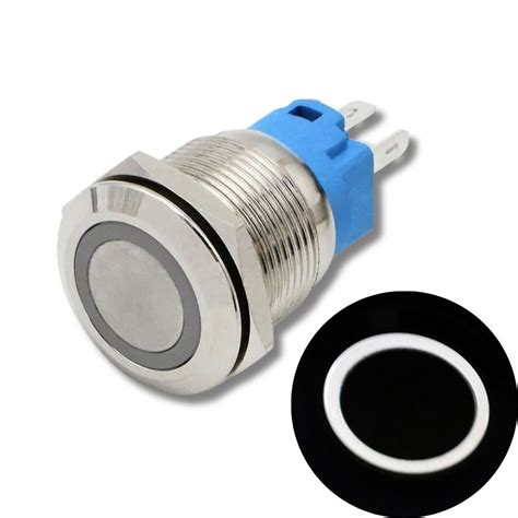 Mm Size V AC WHITE Led Stainless Steel Latching Type Push Button RDR Store