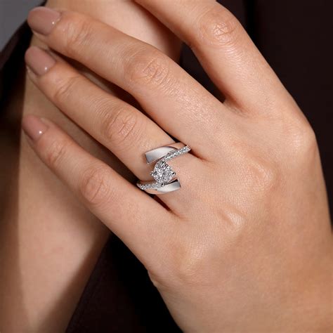14k White Gold Round Bypass Diamond Engagement Ring 2575 Shop