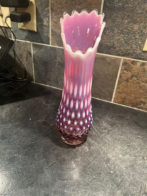 Fenton Plum Opalescent Hobnail Stretch Vase Etsy