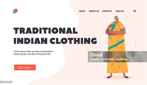 전통적인 인도 옷 방문 페이지 템플릿 시니어 여성은 롱 사리와 액세서리를 착용합니다 오래된 여성 캐릭터 개념에 대한 스톡 벡터 아트 및 기타 이미지 Istock