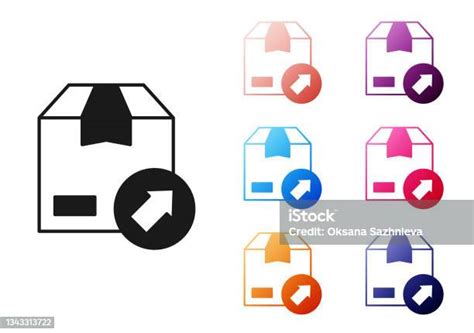 흰색 배경에 격리 된 검은 판지 상자 아이콘 상자 포장 소포 표지판 배송 및 포장 다채로운 아이콘을 설정합니다 벡터 검은색 상자 용기에 대한 스톡 벡터 아트 및 기타 이미지