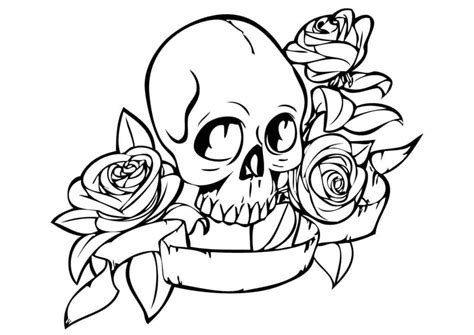 Desenhos De Tatuagem De Rosa E Caveira Para Colorir E Imprimir