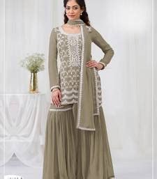 Mehendi Faux Georgette Suit With Embroidery Cotton Thread And Sequin