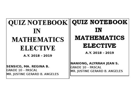 Quiz Notebook In Mathematics Elective Pdf