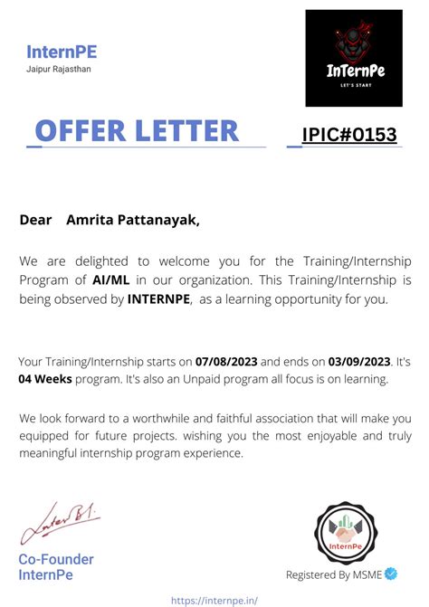 Amrita Pattanayak On Linkedin Internpe Internship Aiml