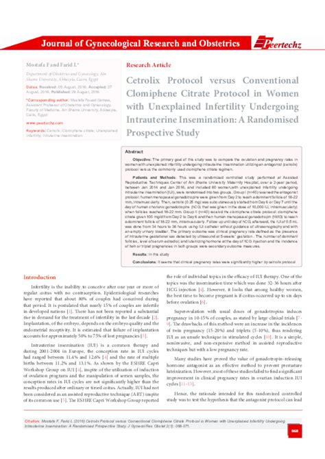 Pdf Cetrolix Protocol Versus Conventional Clomiphene Citrate Protocol In Women With