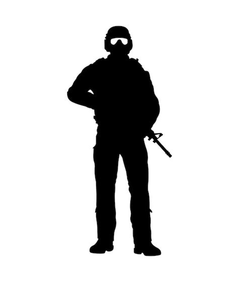 Silhouette de soldat de l armée officier militaire portant un fusil d