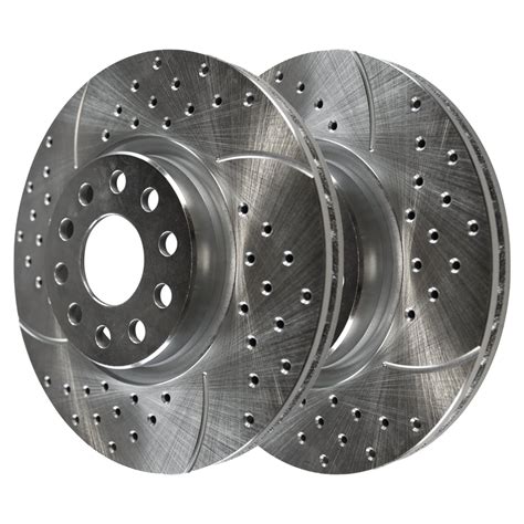 Autoshack Front Drilled Slotted Brake Rotors Silver Set Of 2 Driver And