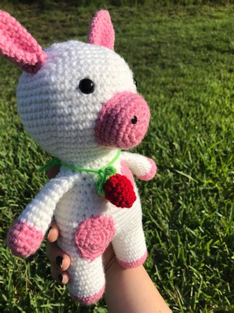 Crochet Amigurumi Strawberry Cow With Strawberry Necklace Etsy