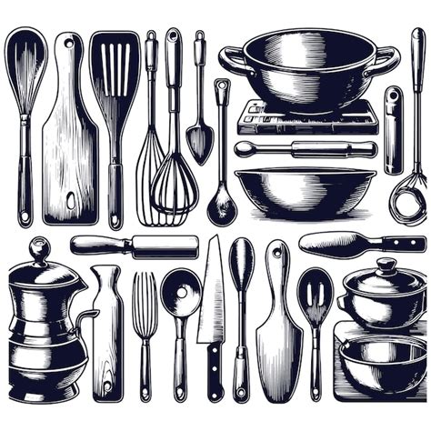 Premium Vector Kitchen Tools Set Vector Silhouette Illustration Kitchen Equipment And Dishwasher